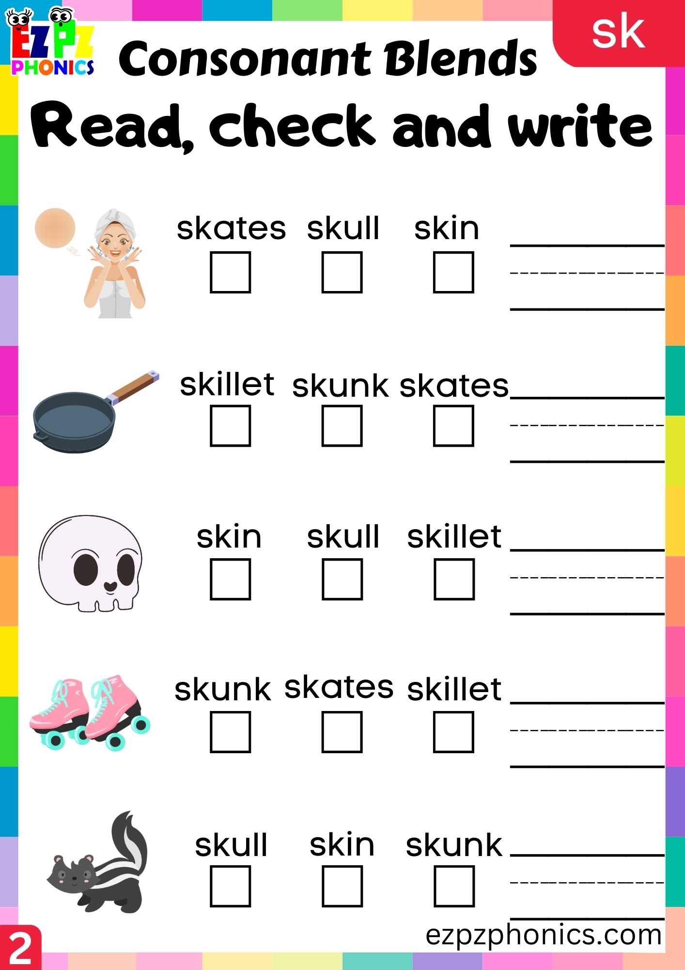 Group2 Sk Words Read Check And Write Phonics Consonant Blends